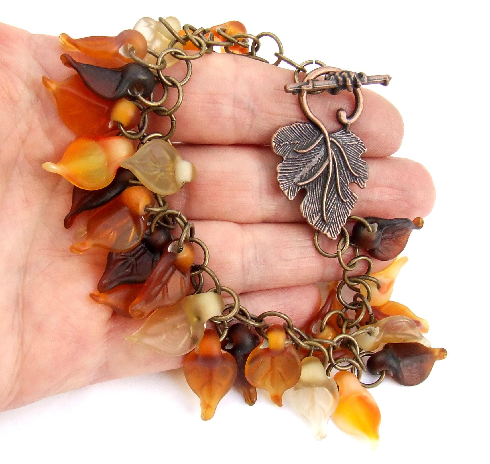 Lampwork Autumn Leaves Bracelet, Fall Colors, Antique Bronze ...