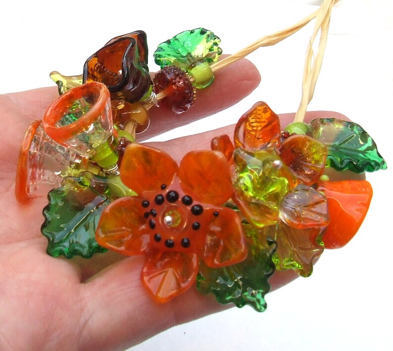 Lampwork Glass Flower Beads for Jewelry Making, A Romantic Bouquet, Set ...