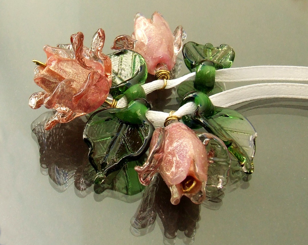 Lampwork Glass Flower Beads for Jewelry Making, A Romantic Bouquet, Set ...
