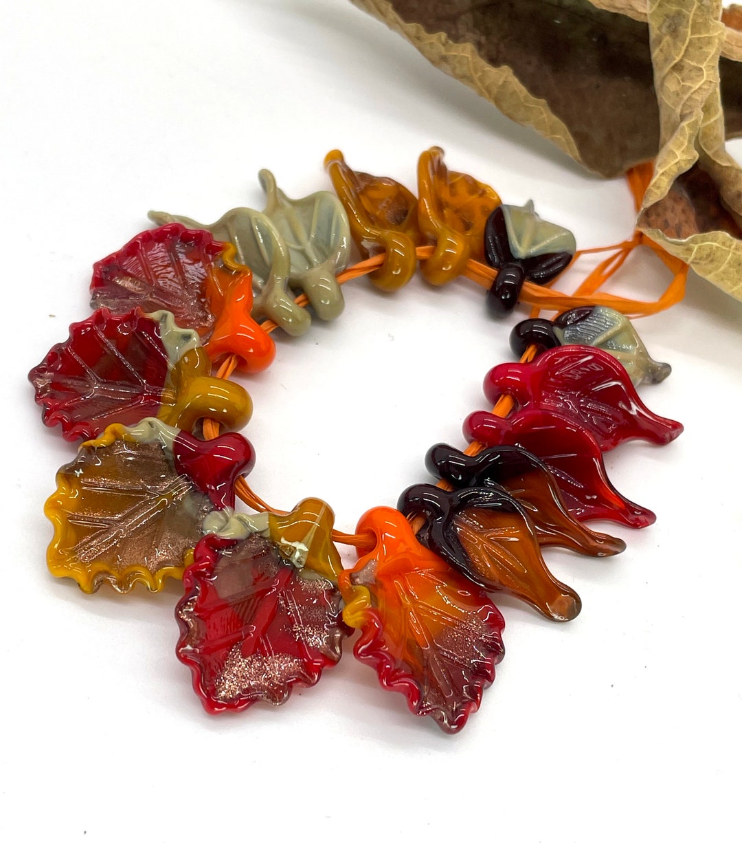 Autumn Leaves, Collection of Lampwork Glass Leaves for Jewelry Making ...