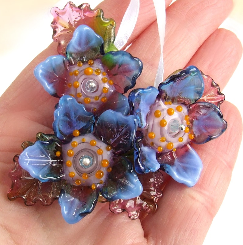 Lampwork Glass Flower Beads For Jewelry Making Blue Flowers Etsy Israel