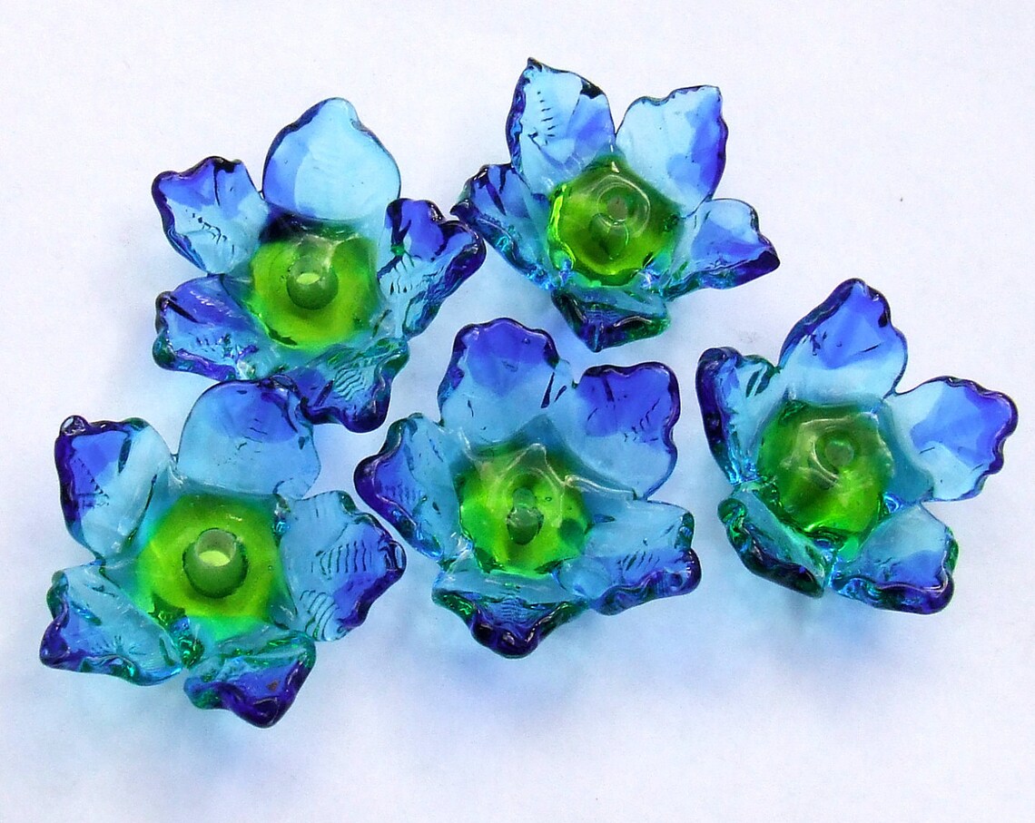 Lampwork Glass Flower Beads For Jewelry Making 5 Blue And Etsy