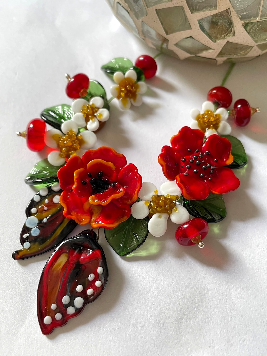 Lampwork Glass Red Flower Beads Supplies for Jewelry Making, DIY Kit ...