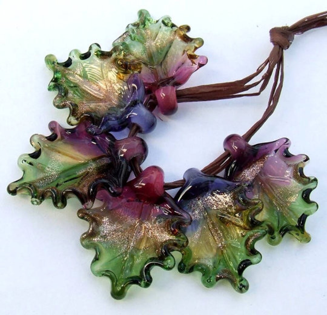 Lampwork Glass Leaves for Jewelry Making, Autumn Leaves Set of 6 Leaf ...