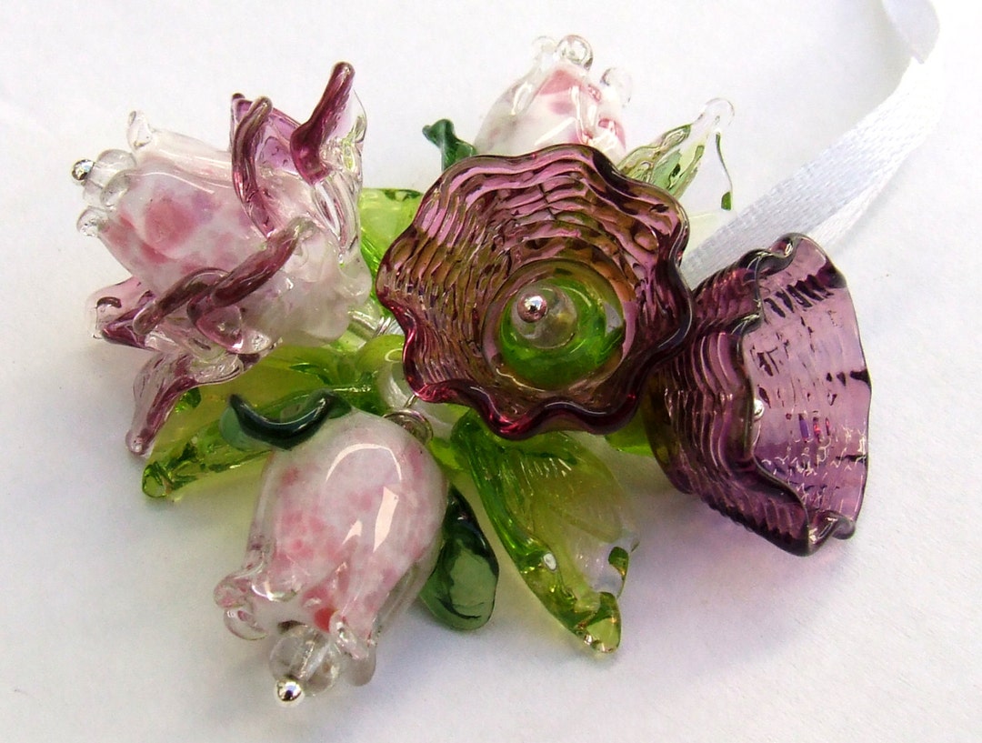 Lampwork Glass Flower Beads for Jewelry Making, A Romantic Bouquet, Set ...