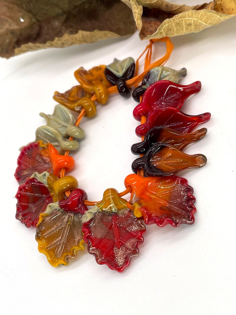 Autumn Leaves, Collection of Lampwork Glass Leaves for Jewelry Making ...