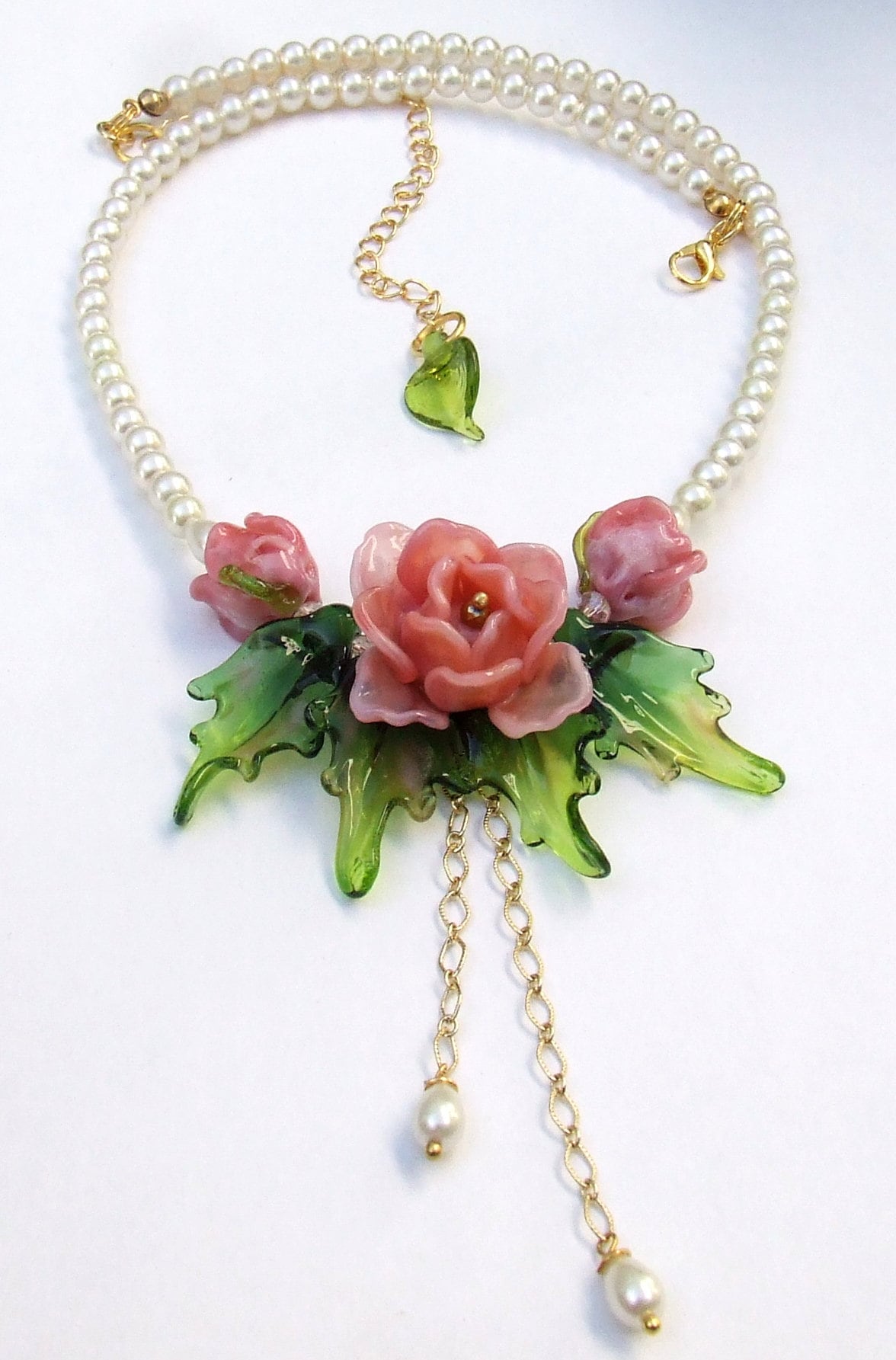 Lampwork Pink Rose Necklace Romantic Pink Roses Bouquet - Etsy
