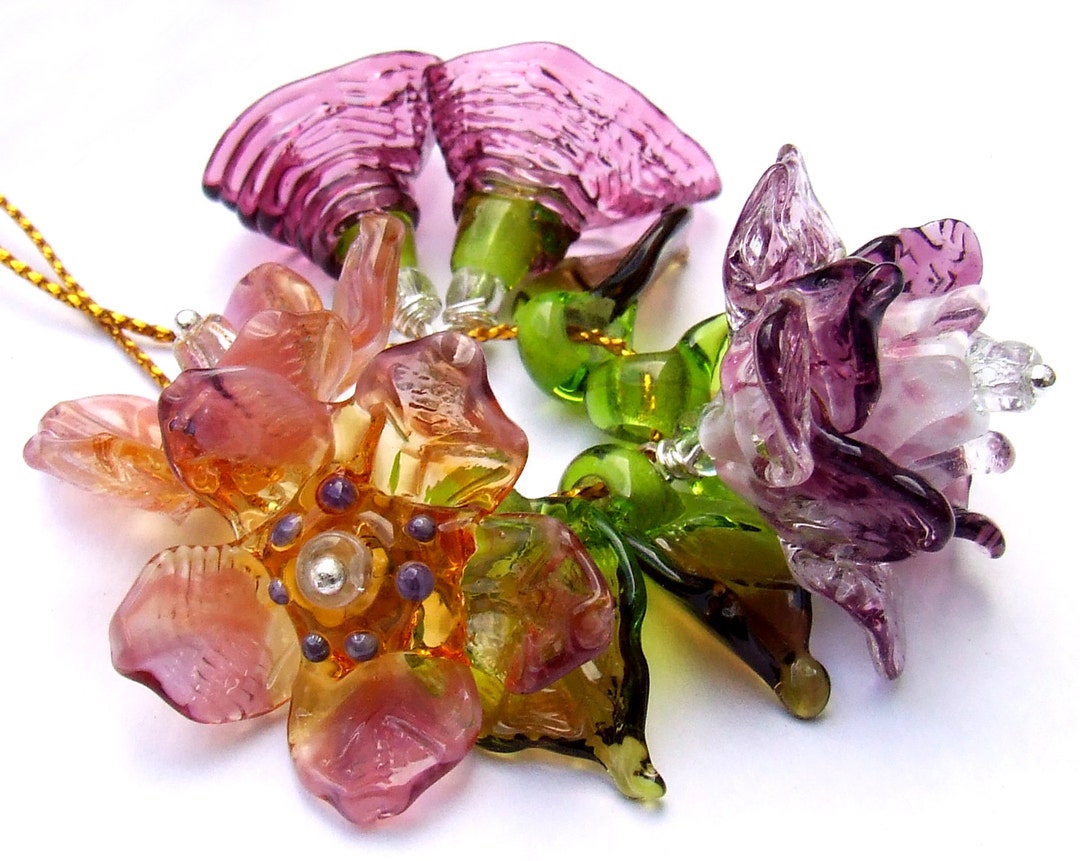 Lampwork Glass Flower Beads Supplies for Jewelry Making, Spring Flowers ...