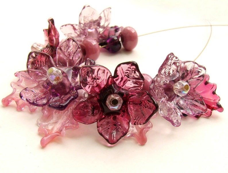 Lampwork Glass Flower Beads For Jewelry Making A Romantic Bouquet Set