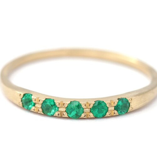 Tiny Emeralds Ring Emerald Ring Band Gold Emerald Wedding - Etsy