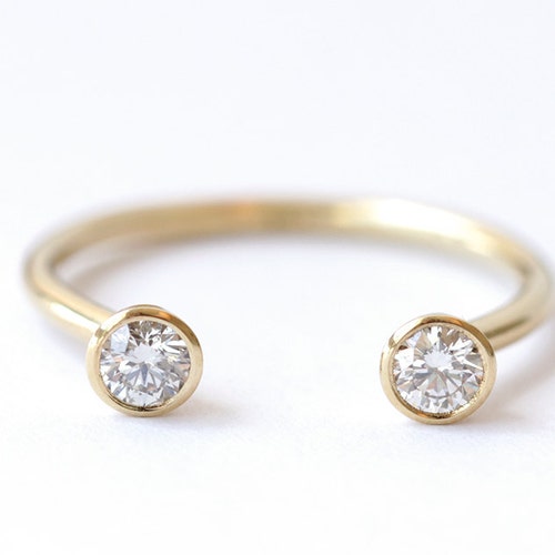 Dual Stone Ring Horseshoe Wedding Band Open Wedding Ring - Etsy