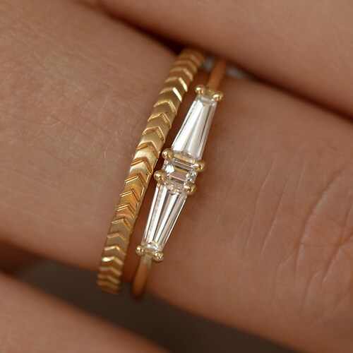 Step Cut Engagement Ring With Eight Square Diamonds | Etsy