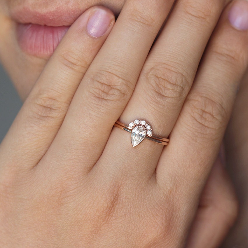 Rose Gold Wedding Ring Set Pear Diamond Engagement Ring | Etsy