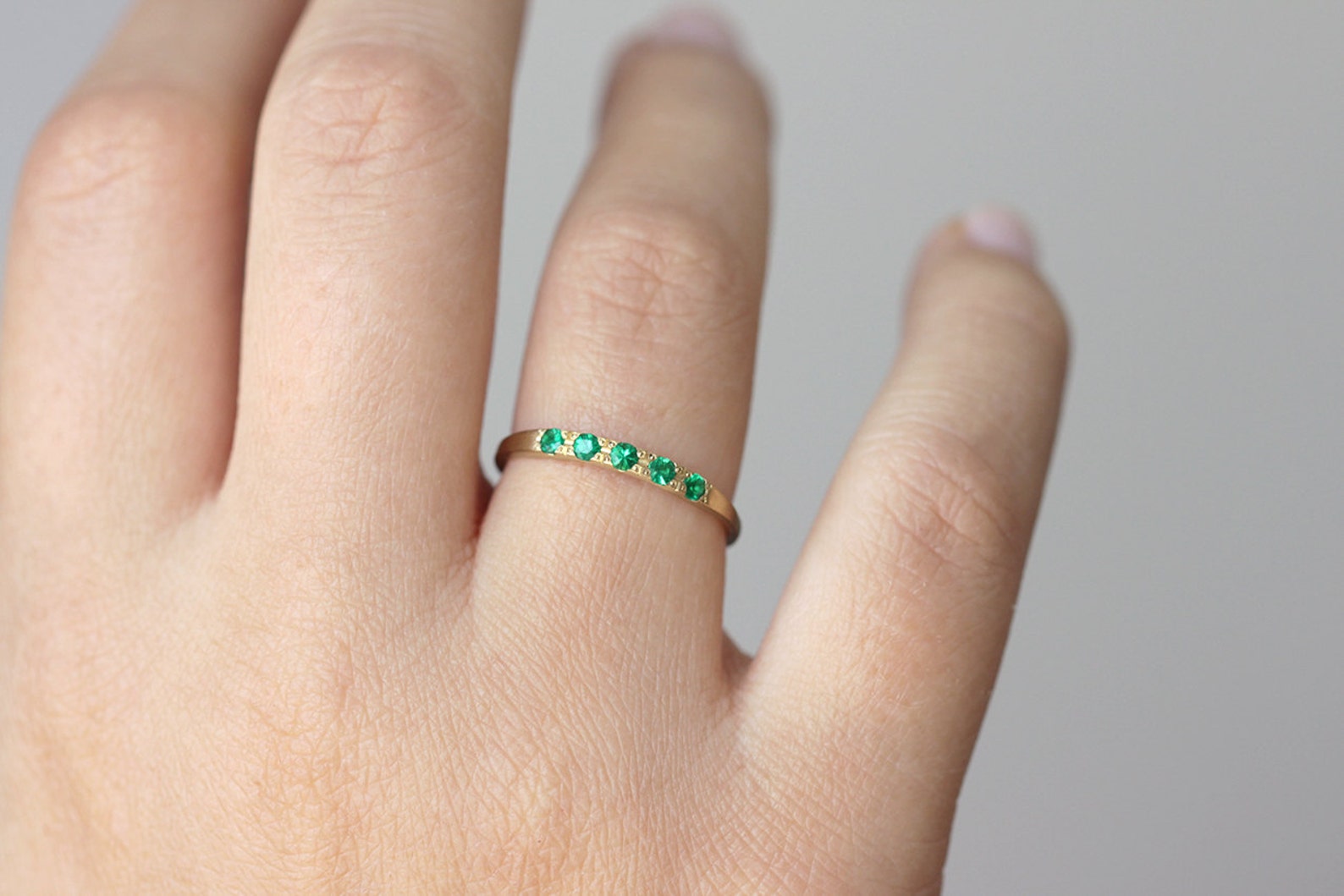 Tiny Emeralds Ring Emerald Ring Band Gold Emerald Wedding - Etsy