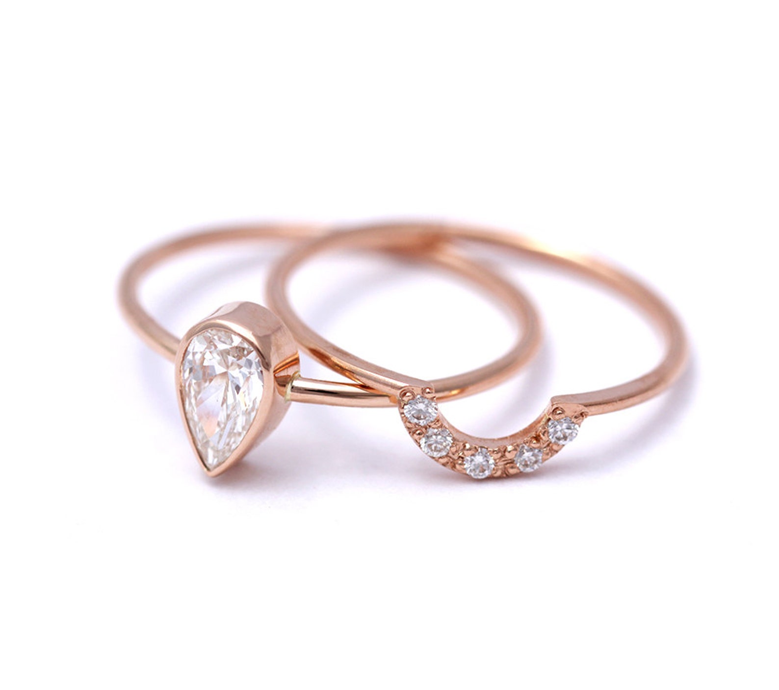 Rose Gold Wedding Ring Set Pear Diamond Engagement Ring | Etsy