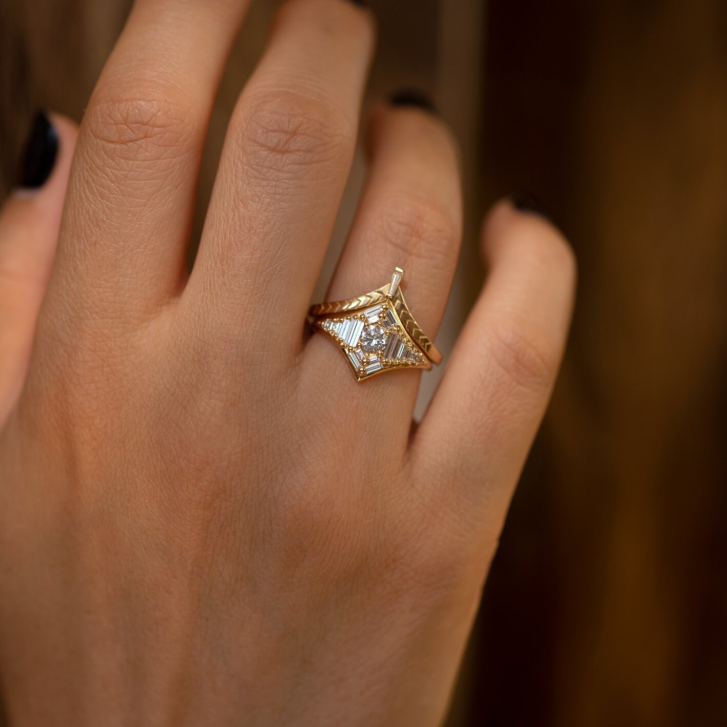 Art Deco Inspired Bridal Wedding Ring Set with Whimsical | Etsy