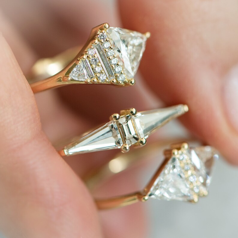 Rhombus Engagement Ring With Mixed Diamond Cuts | Etsy