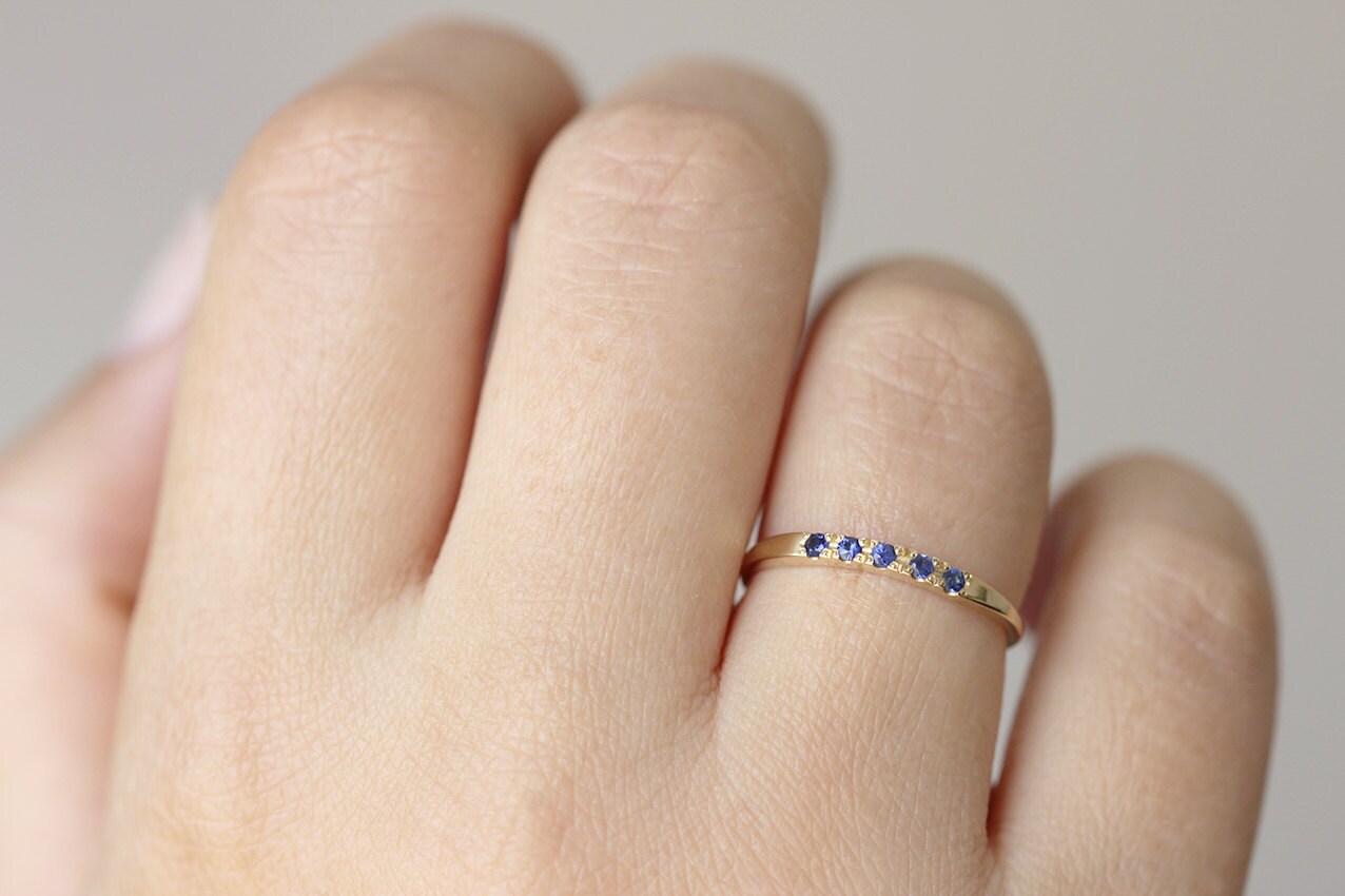 Tiny Sapphire Wedding Ring Dainty Blue Ring Deep Blue - Etsy