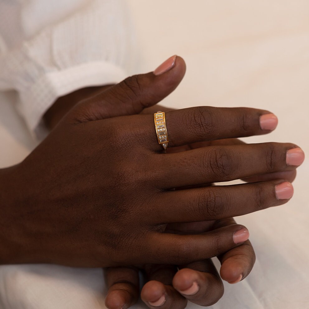 Baguette Diamond Bar Ring Baguette Cut Wedding Band Art | Etsy