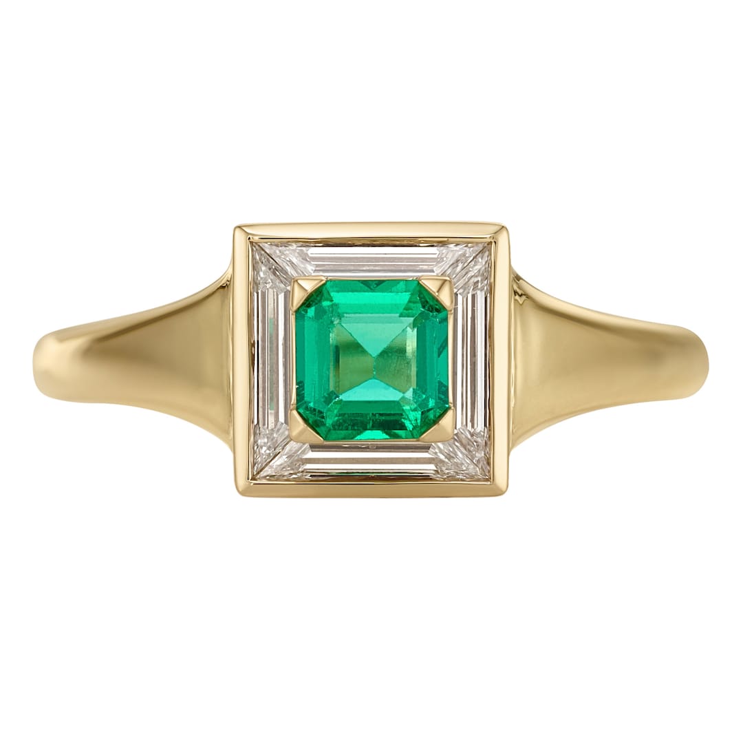 Emerald & Trapeze Diamond Art Deco Ring - Etsy