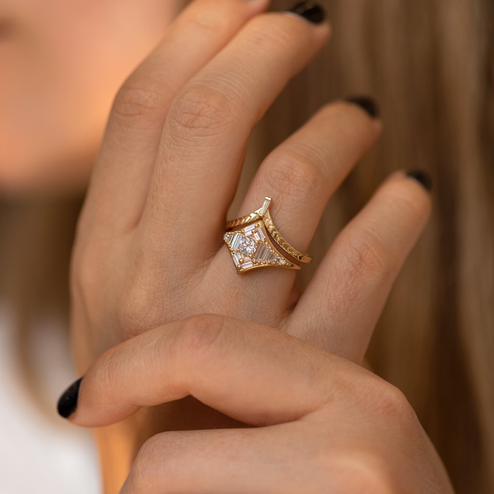 Art Deco Inspired Bridal Wedding Ring Set With Whimsical Elements - Etsy