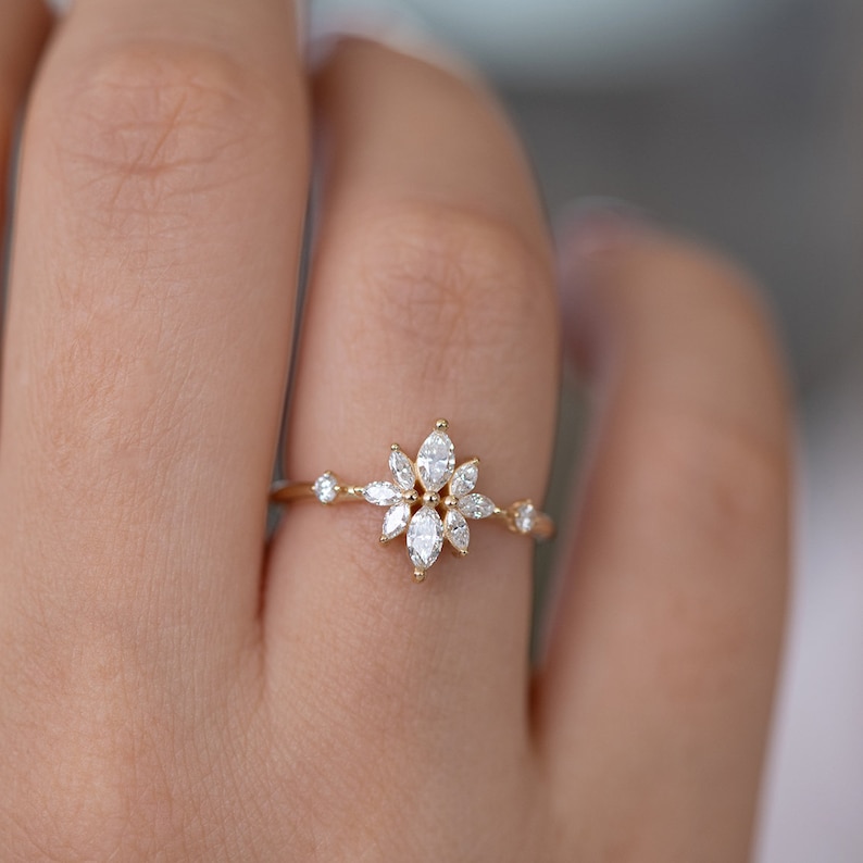 Diamond Flower Cluster Ring Marquise Cut Engagement Ring - Etsy