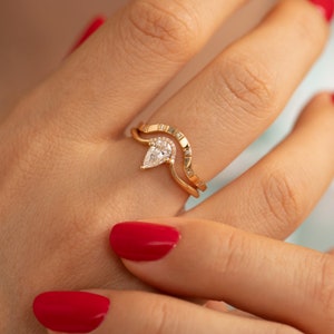 Floating Pear Cut Diamond Engagement Ring in a Classic Style - Etsy