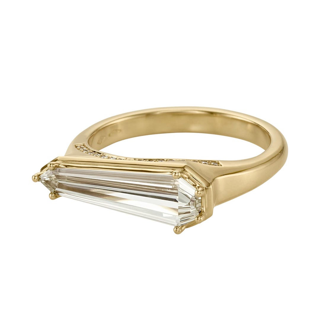 Elongated Shield Cut Diamond Solitaire Ring With Pave Detailing - Etsy