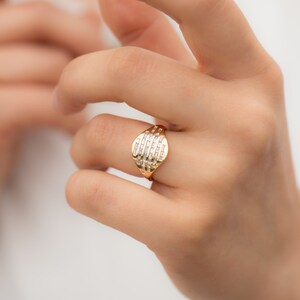 Golden Radio Ring With Baguette Diamond Pave - Etsy