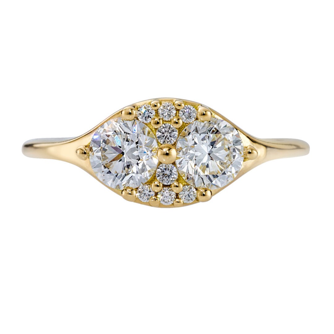 Dual Diamond Engagement Ring With a Cluster of Brilliant Cut Diamonds ...