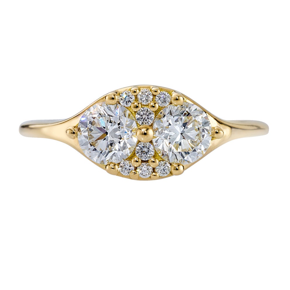 Dual Diamond Engagement Ring with a Cluster of Brilliant Cut | Etsy