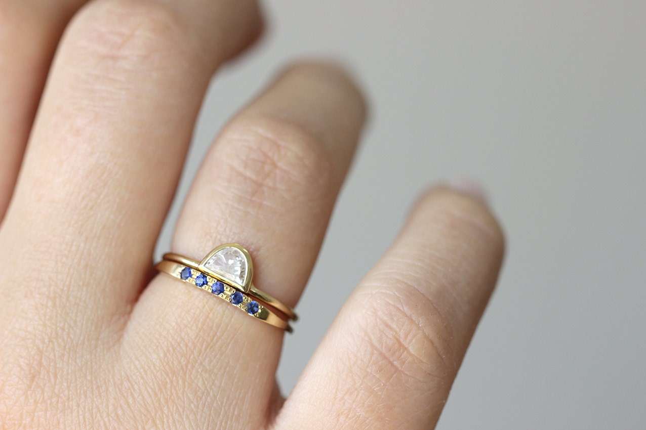 Tiny Sapphire Wedding Ring Dainty Blue Ring Deep Blue - Etsy