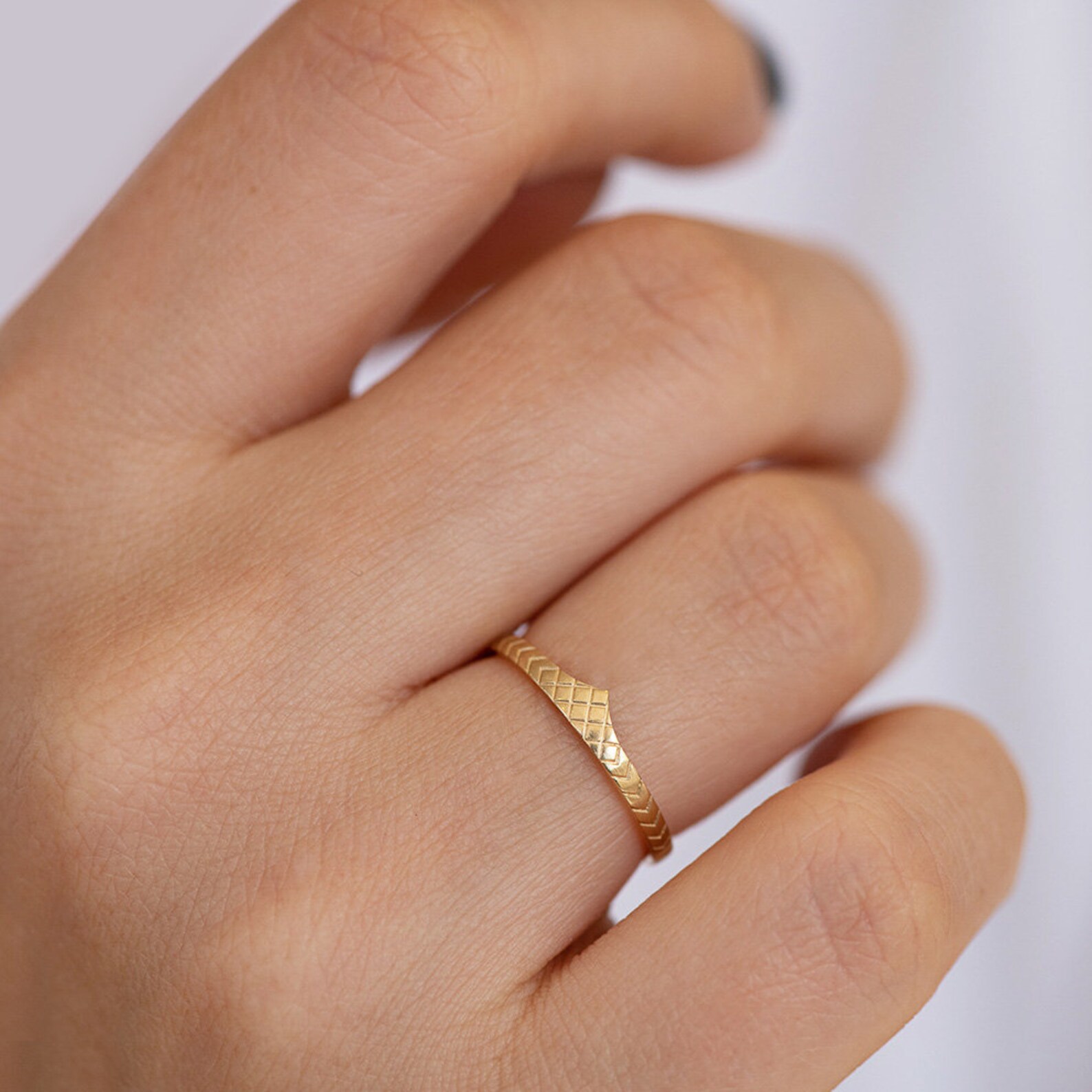 Delicate Wedding Band With Geometric Pattern - Etsy