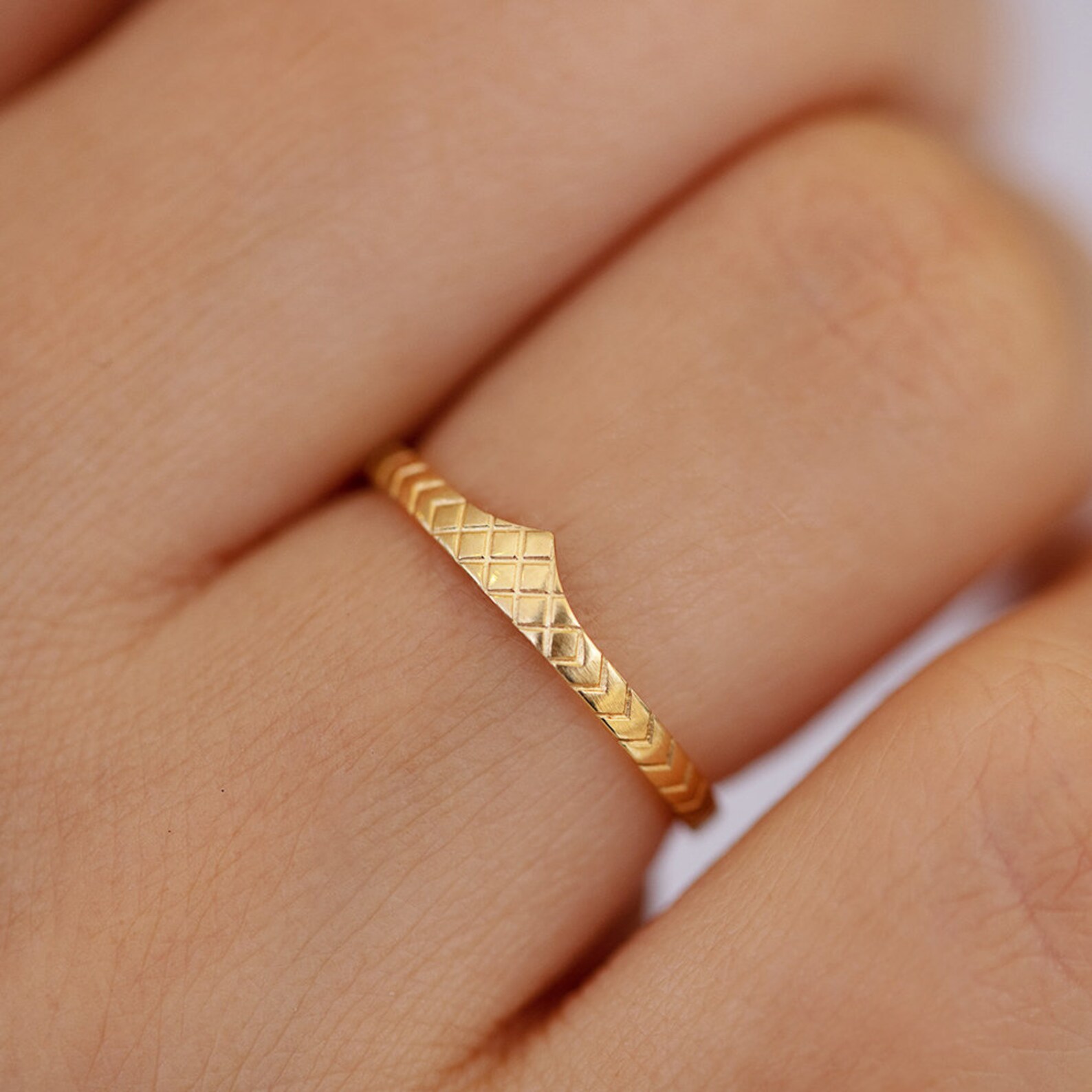 Delicate Wedding Band With Geometric Pattern - Etsy