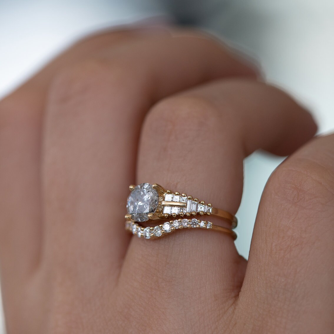 Curved Diamond Wedding Ring Nesting Ring | Etsy