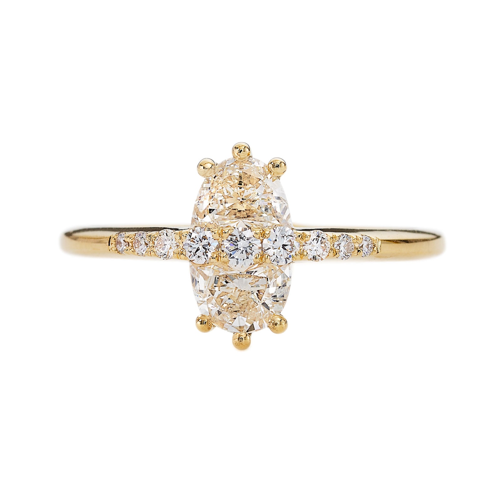 Two Stone Engagement Ring With Half Moon Cut Diamonds - Etsy