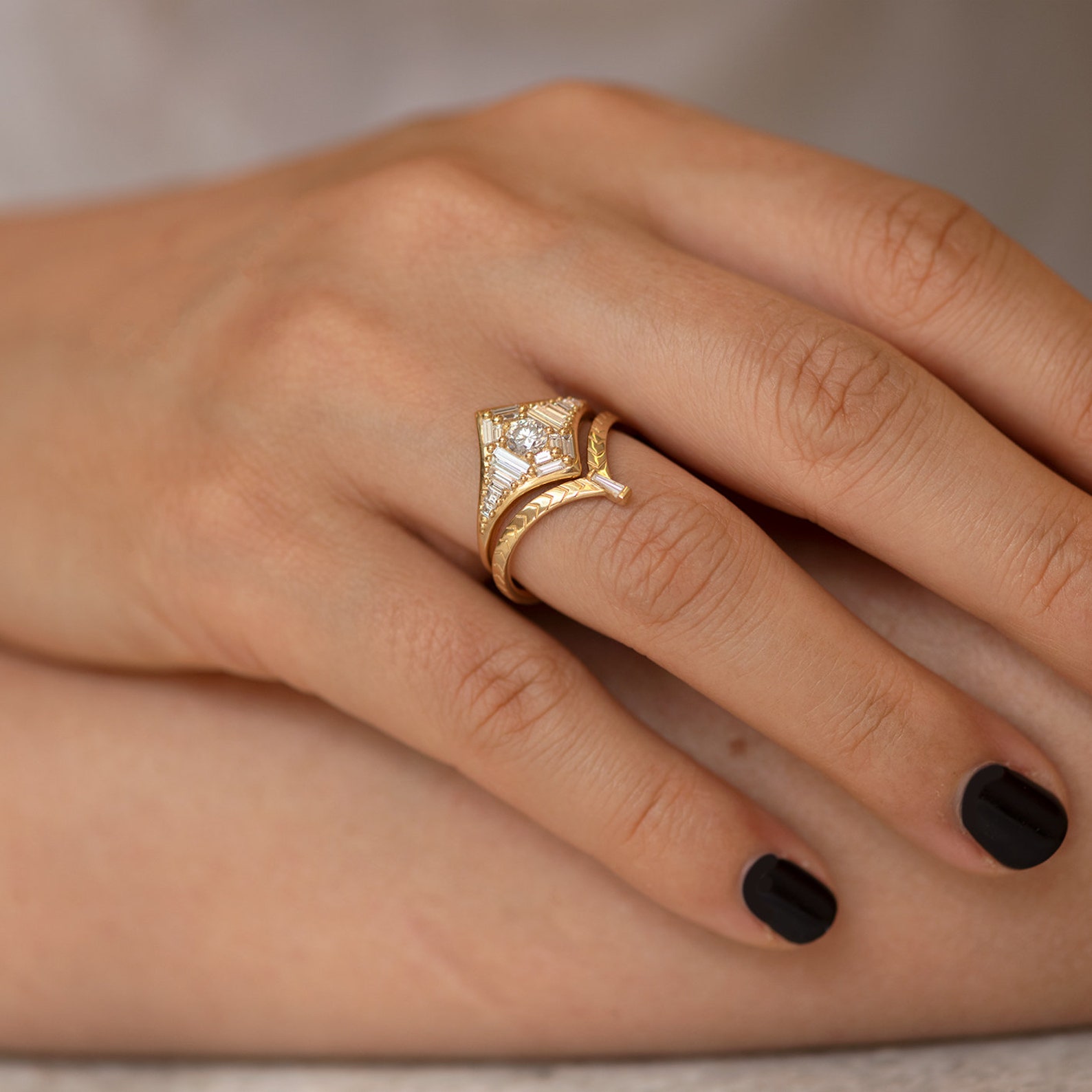 Art Deco Inspired Bridal Wedding Ring Set With Whimsical Elements - Etsy