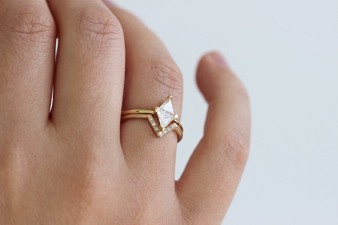 Bridal Diamond Wedding Set Diamond Rhombus Ring Modern - Etsy