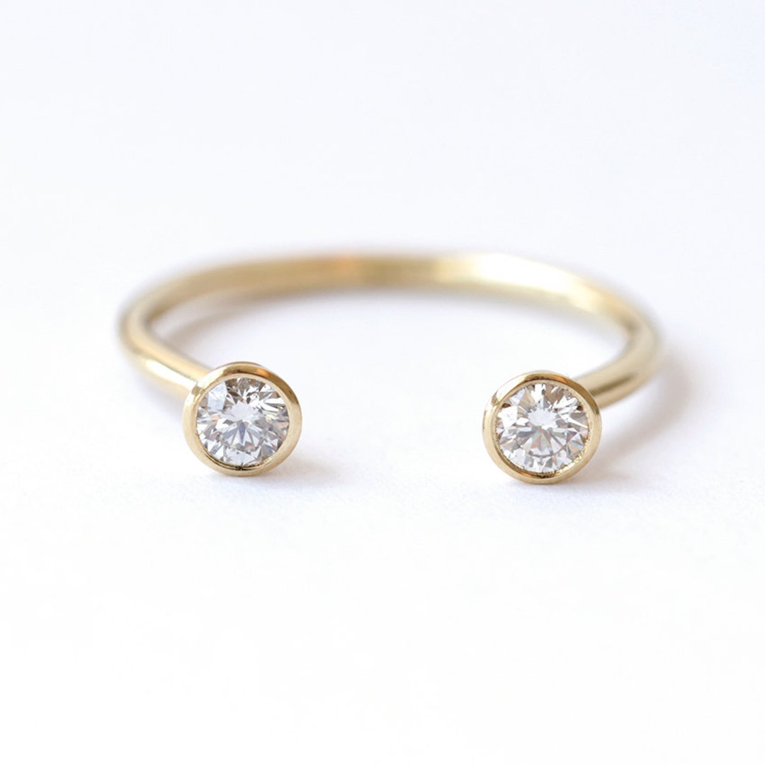Dual Stone Ring, Horseshoe Wedding Band, Open Wedding Ring, Tiny ...