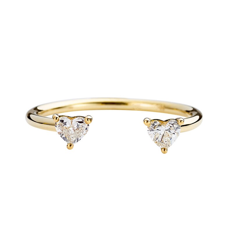 Open Wedding Ring With Two Diamond Hearts Nesting Wedding - Etsy