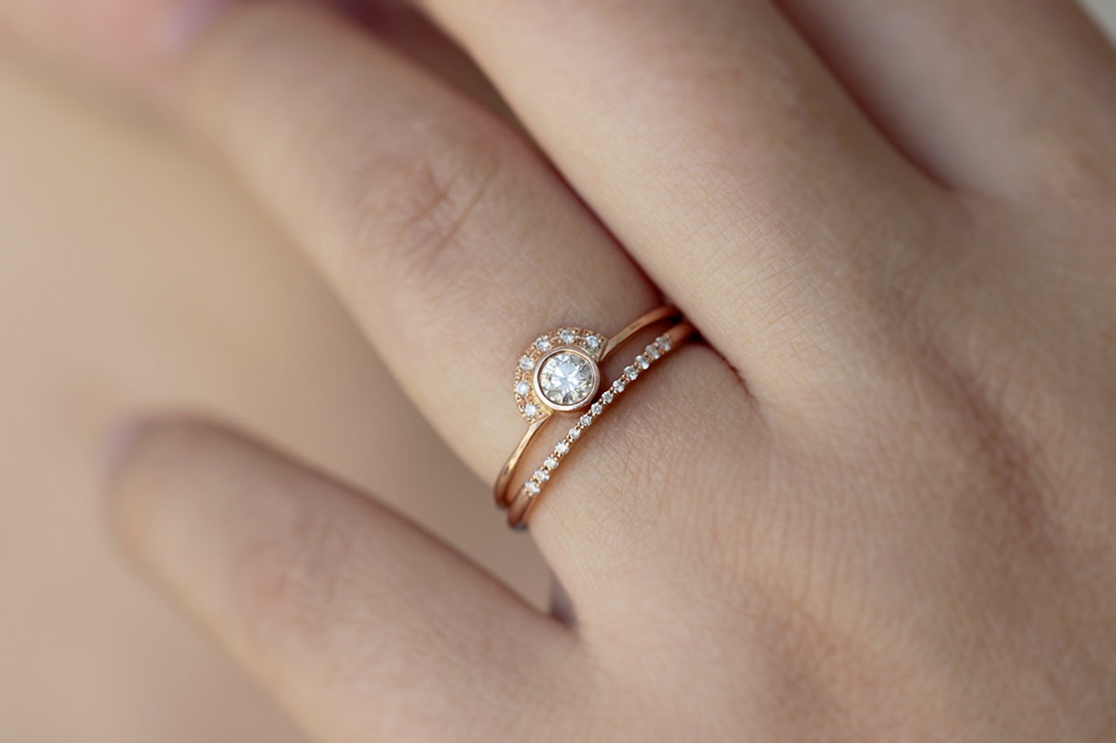 Diamond Ring Dainty Engagement Ring Rose Gold Diamond Ring - Etsy