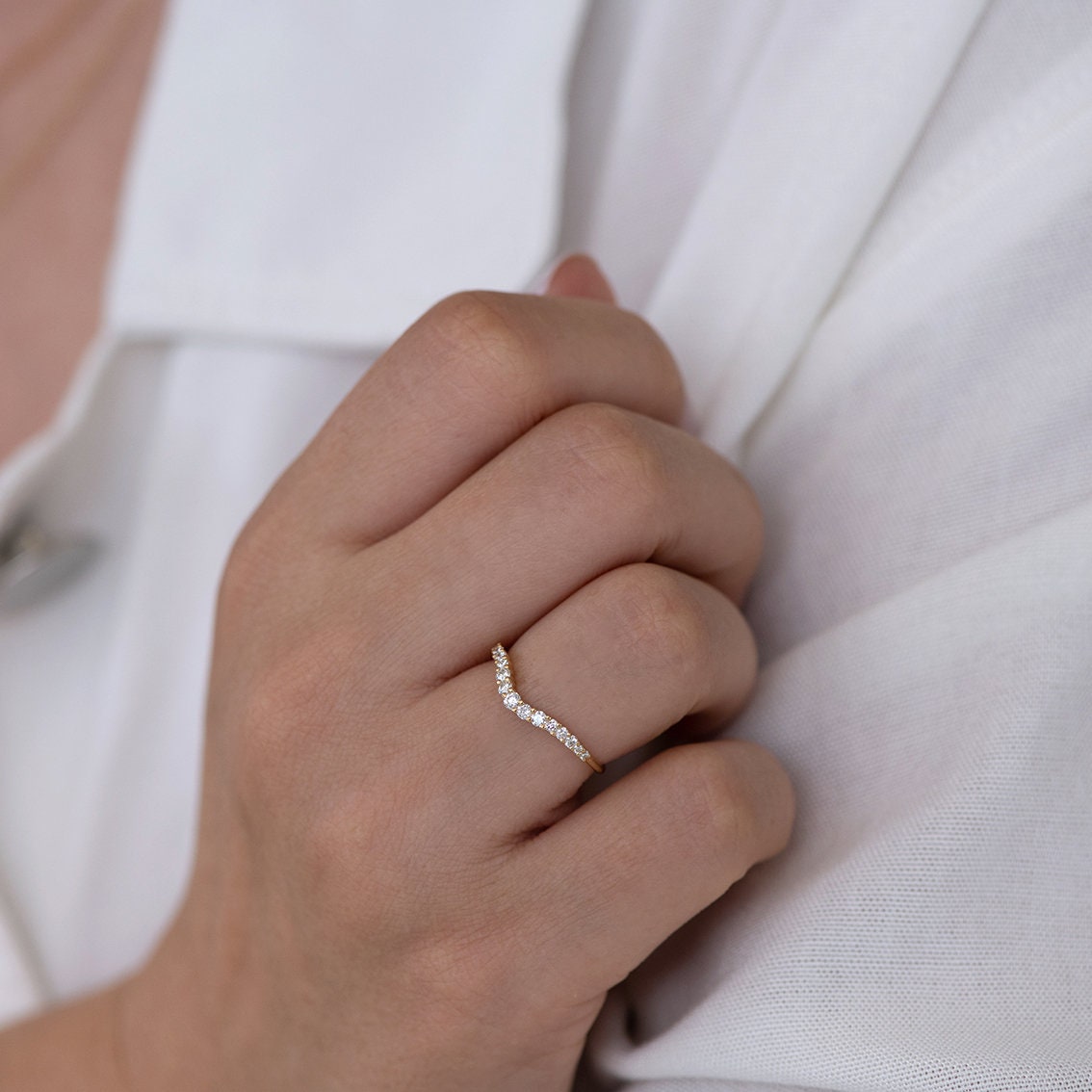 Curved Diamond Wedding Ring Nesting Ring | Etsy