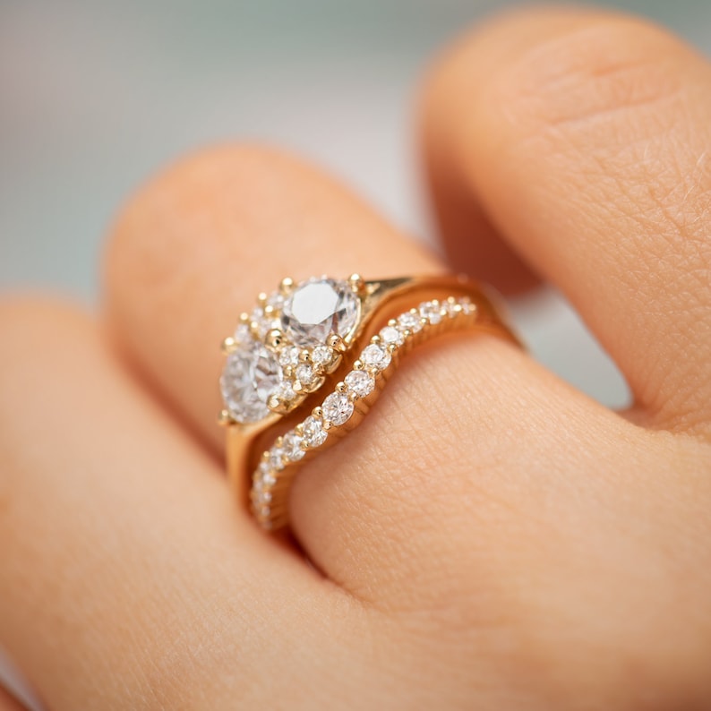 Dual Diamond Engagement Ring with a Cluster of Brilliant Cut | Etsy