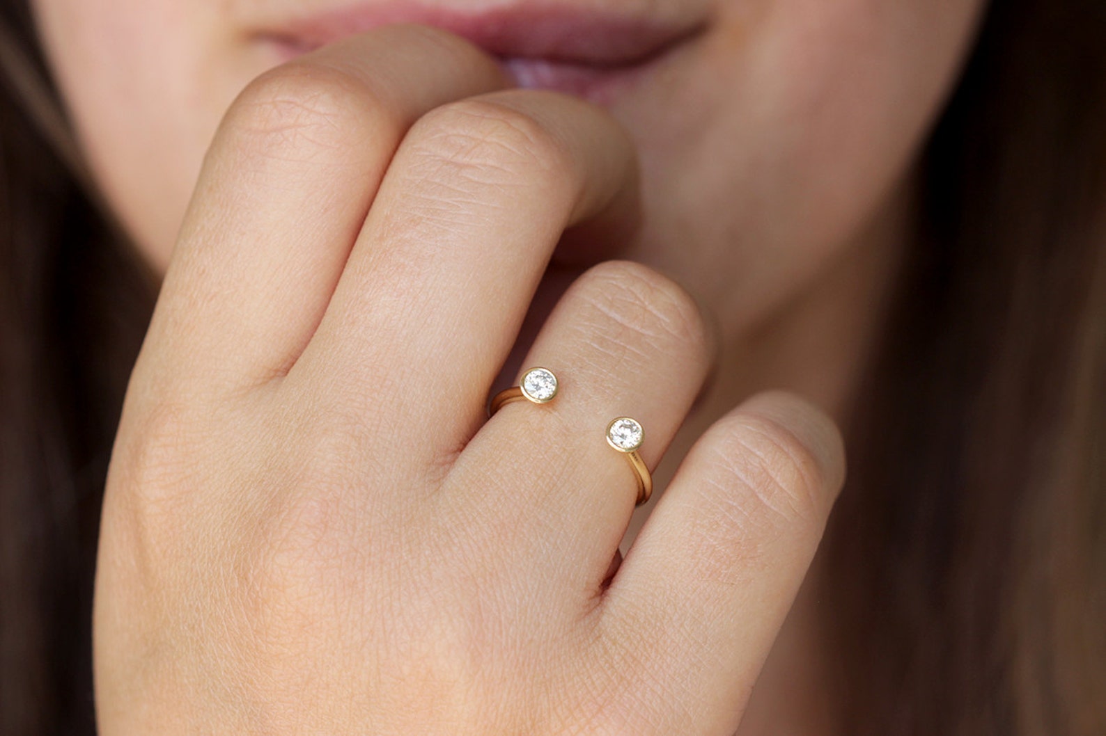 Dual Stone Ring Horseshoe Wedding Band Open Wedding Ring | Etsy