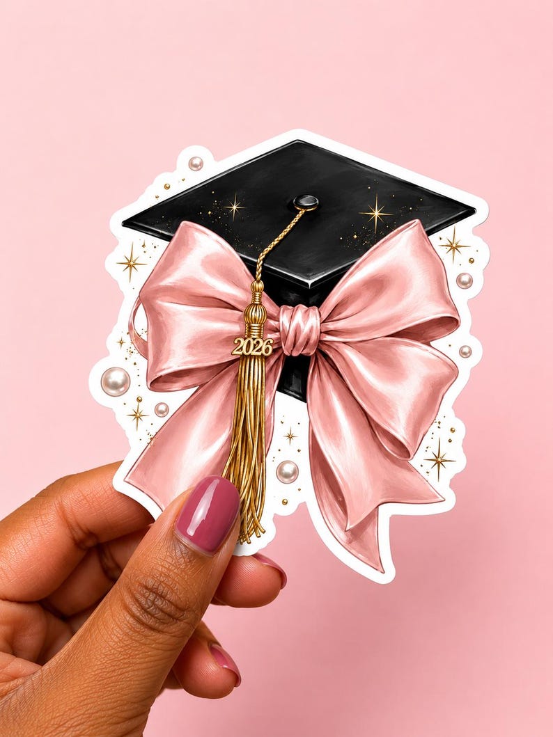 Coquette Graduation Cap Sticker, Class of 2026 Decal, Pink Bow Grad ...
