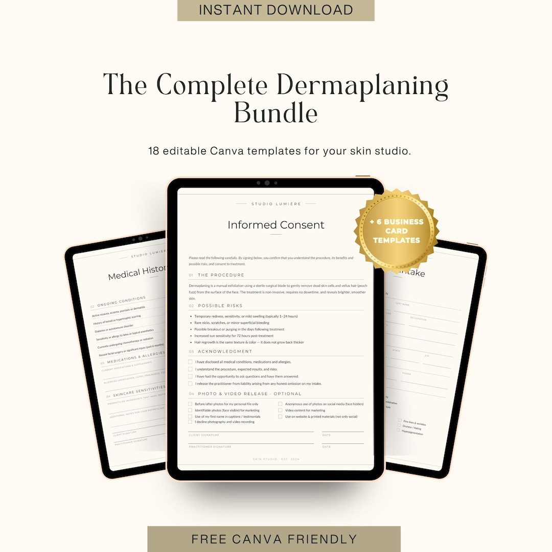 Pack de formulaires de consentement Dermaplaning | Modèles modifiables ...