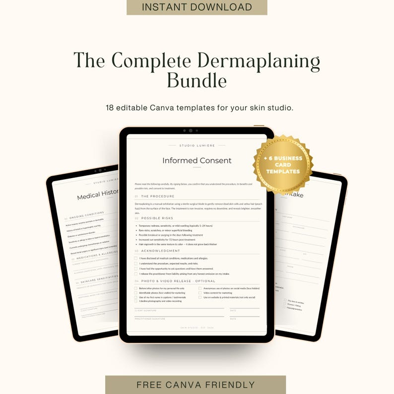 Pack de formulaires de consentement Dermaplaning | Modèles modifiables ...