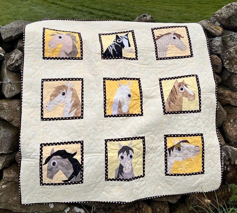 Happy Horses Baby Quilt in Beautiful Yellows and Browns. Paper Pieced ...