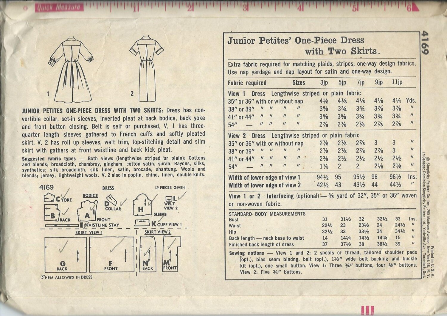 1960s Simplicity 4169 Junior Petites One-piece Dress Pattern - Etsy