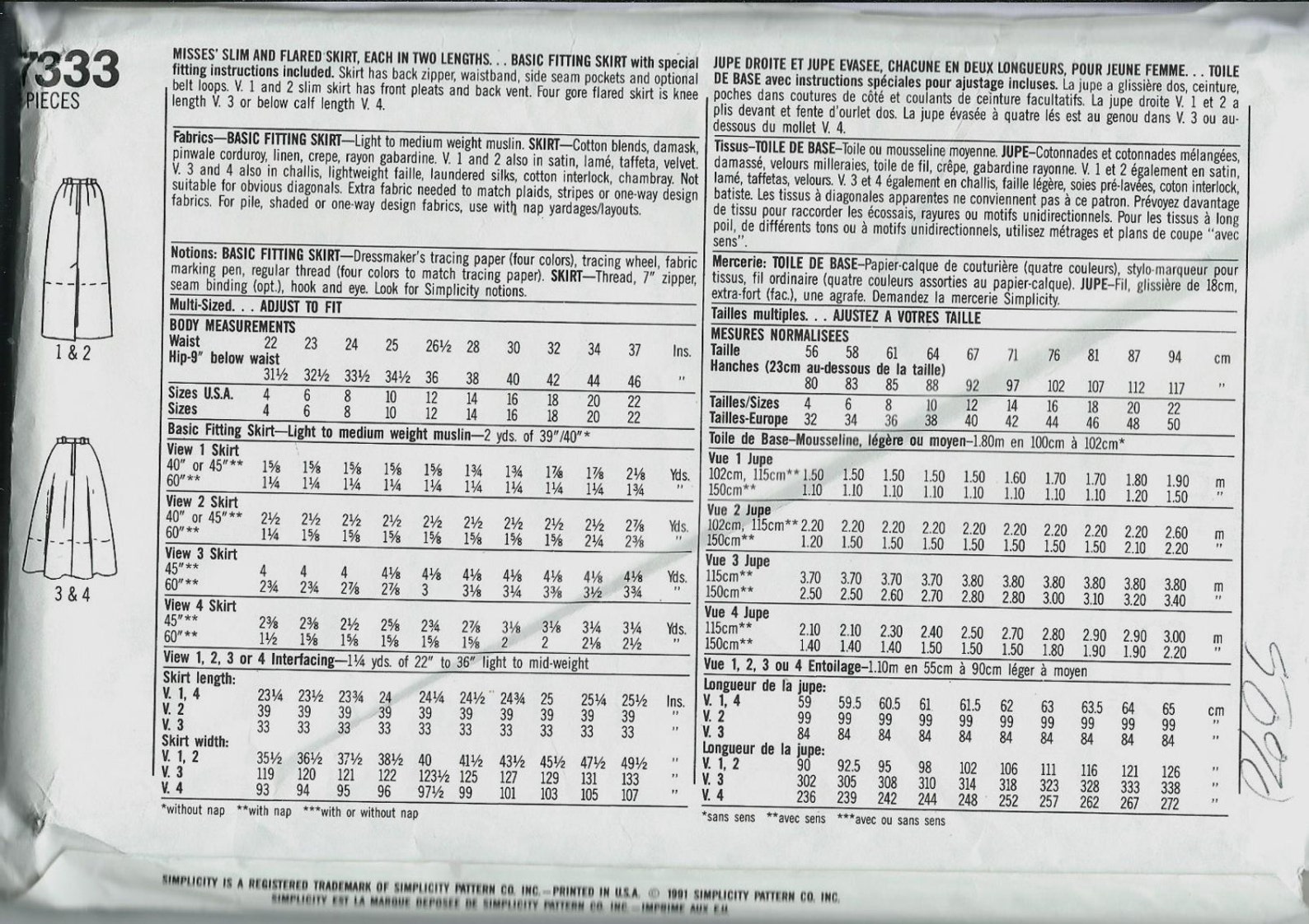 Simplicity 7333 Misses Fit and Fashion Skirt Pattern With - Etsy